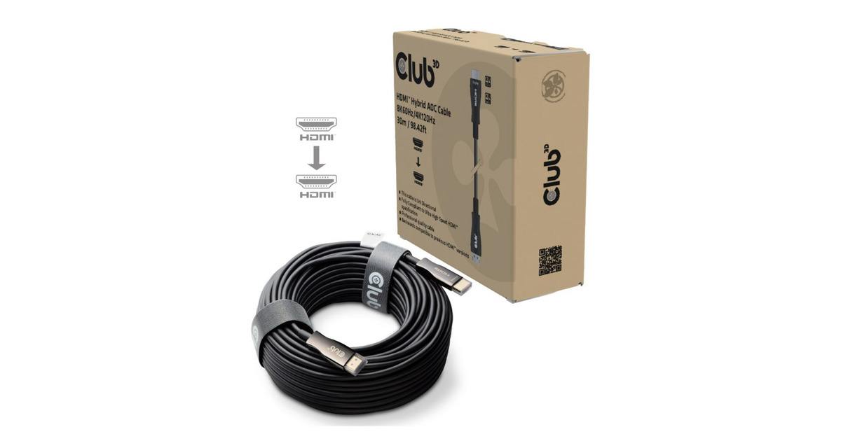 Club 3D HDMI hybride AOC kabel 8K60Hz/4K120Hz 30m Zwart