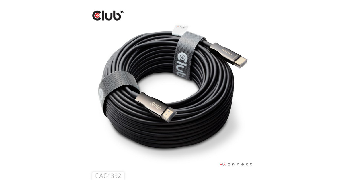 Club 3D HDMI hybride AOC kabel 8K60Hz/4K120Hz 30m Zwart