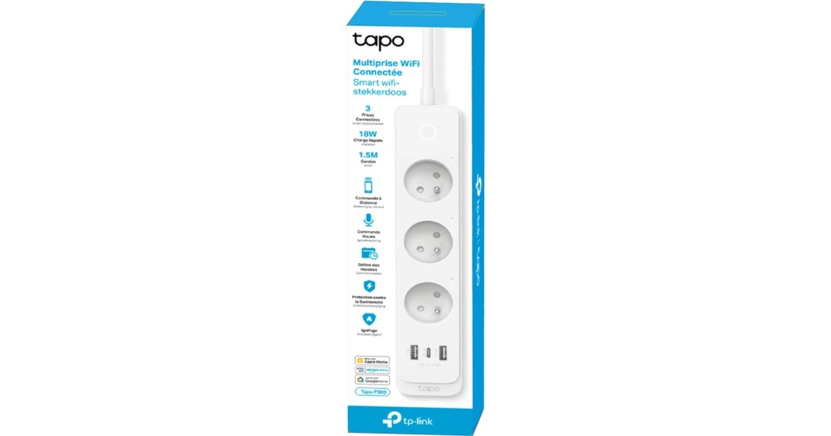 TP-Link Tapo P300 smart wifi-stekkerdoos Wit, 1,5 meter, 2x USB-A, USB-C