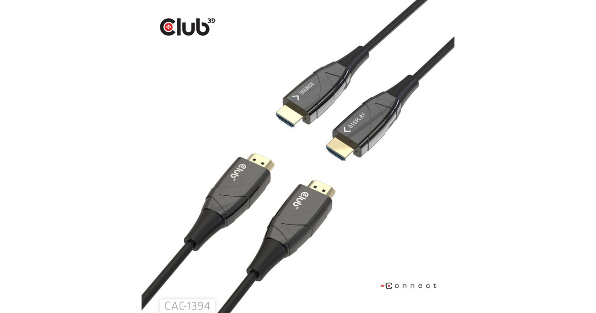 Club 3D HDMI Hybrid AOC Cable 8K60Hz/4K120Hz, 100 m kabel Zwart