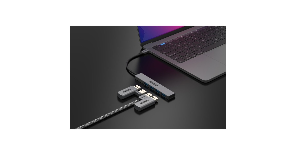 Sitecom USB-C naar 4x USB-A Tiny usb-hub Grijs