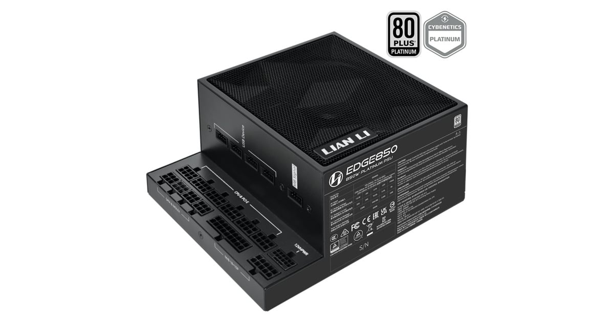 Lian Li EDGE 850 modulaire 850 watt voeding Zwart, 1x 12V-2x6, 3x PCIe ...