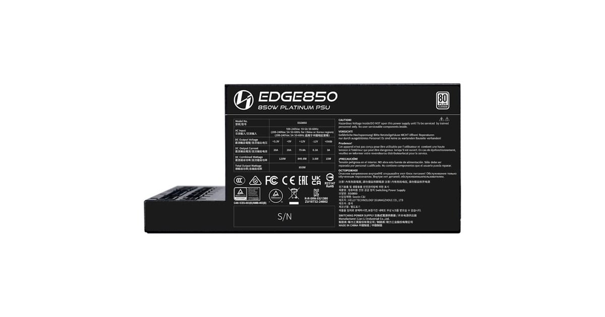 Lian Li EDGE 850 modulaire 850 watt voeding Zwart, 1x 12V-2x6, 3x PCIe ...