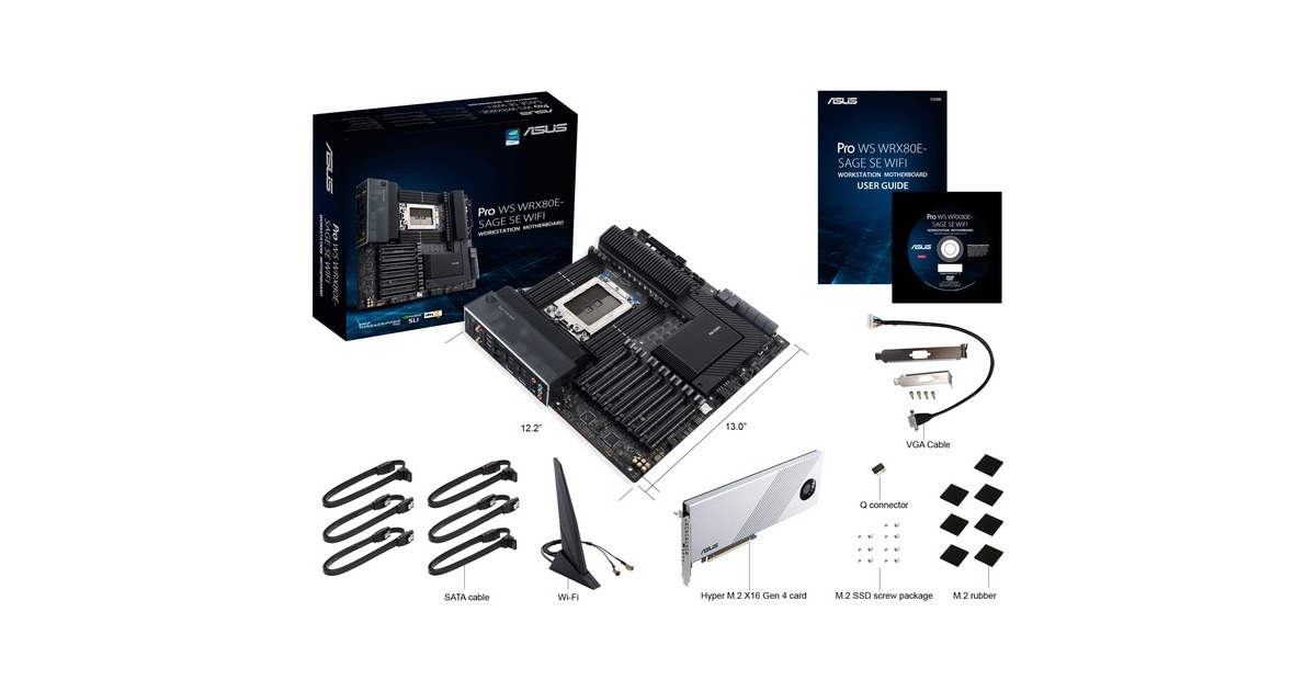 ASUS PRO WS WRX80E-SAGE SE WIFI socket sWRX8 moederbord Zwart, RAID, 2x ...
