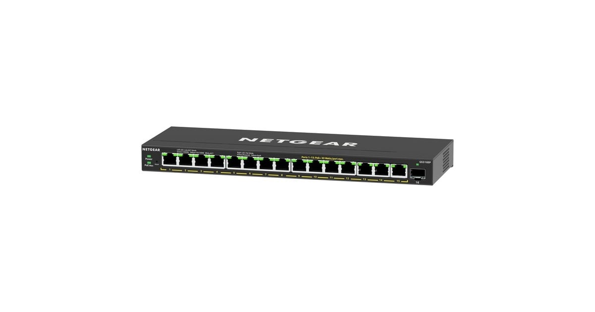 NETGEAR GS316EP switch Zwart