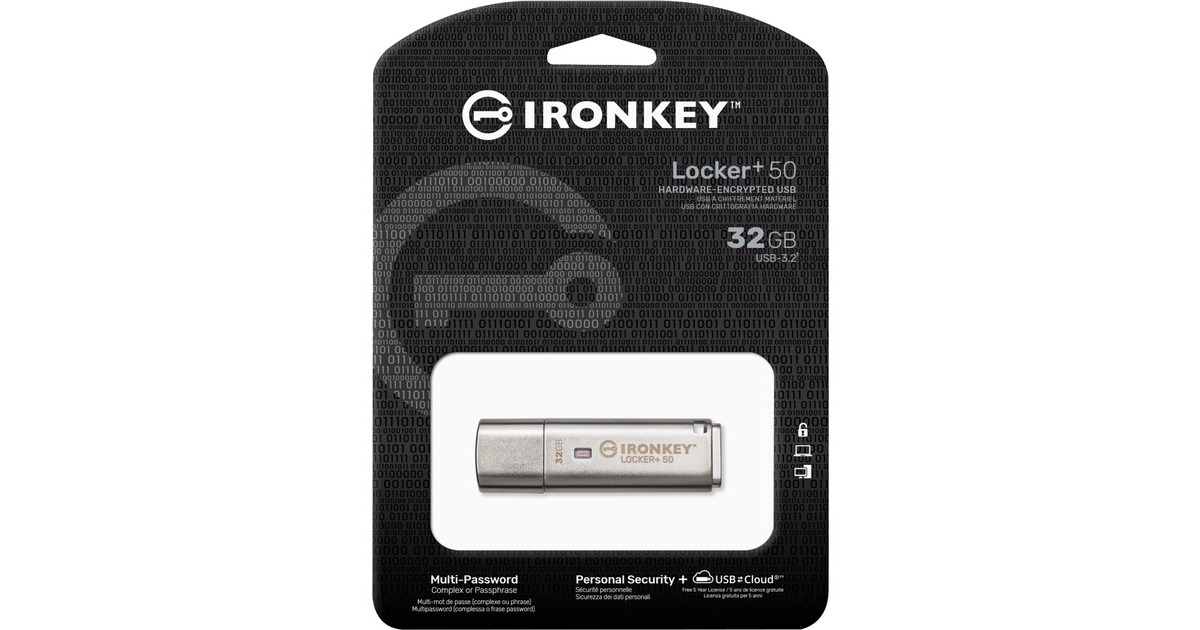 Kingston IronKey Locker+ 50 32 GB usb-stick Aluminium, USB-A 3.2 Gen 1 ...