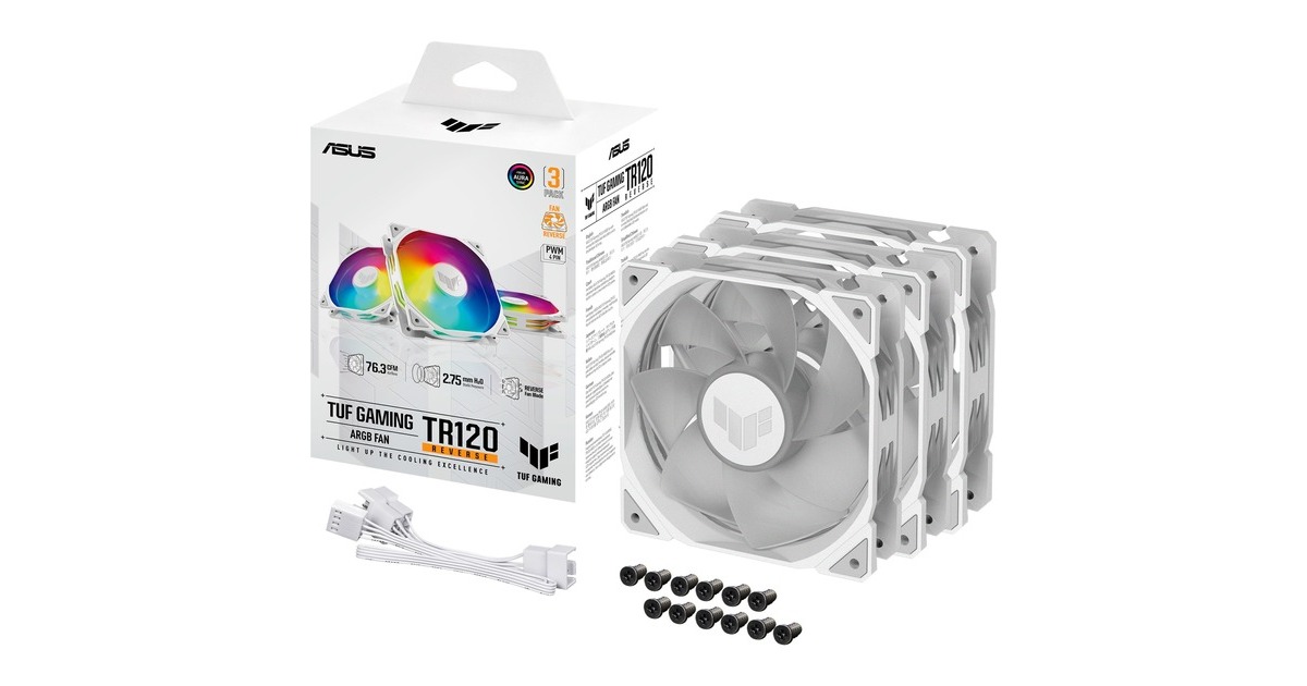 ASUS TUF Gaming TR120 ARGB Reverse fan Pack, 3 stuks case fan Wit ...