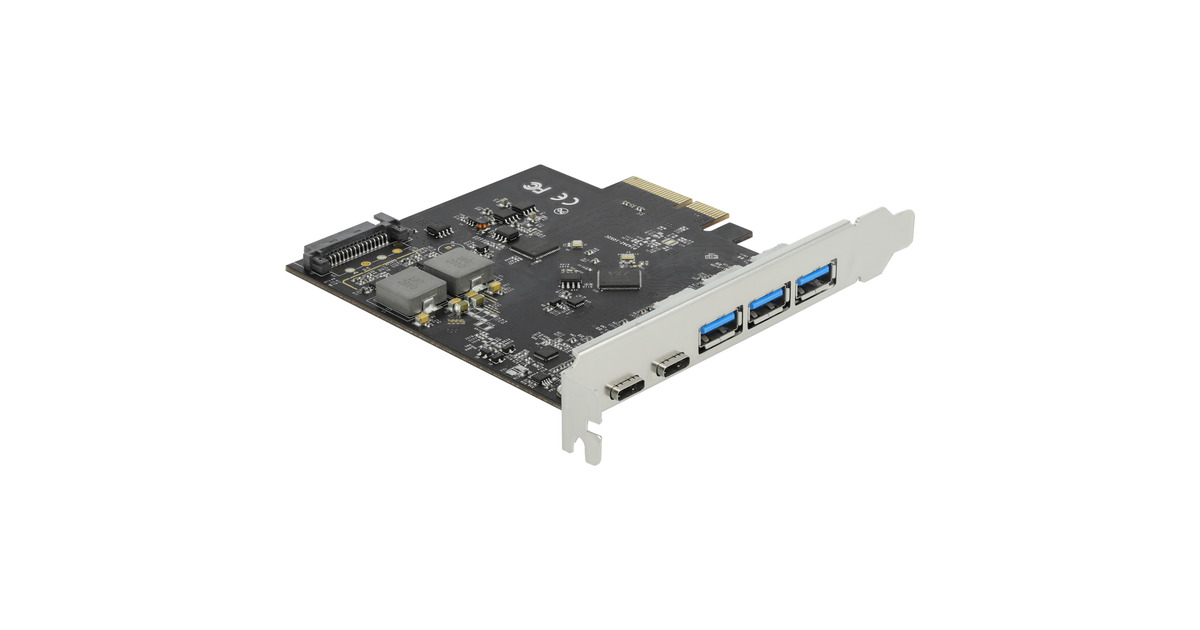 DeLOCK PCIe x4 card > 2x USB-C + 3x USB-A interface kaart