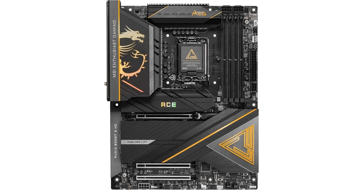 MSI MEG Z890 ACE socket 1851 moederbord Zwart/goudgeel, RAID, 10Gb-LAN, WLAN, BT, Sound, ATX