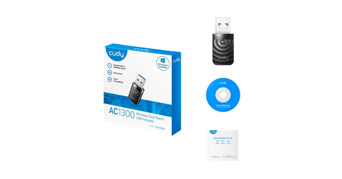 Cudy AC1300 Wi-Fi USB wlan adapter Zwart