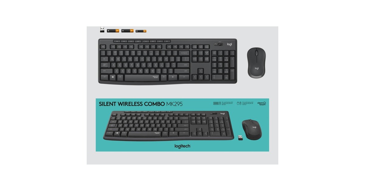 Logitech MK295 Silent Wireless, desktopset Donkergrijs, BE Lay-out