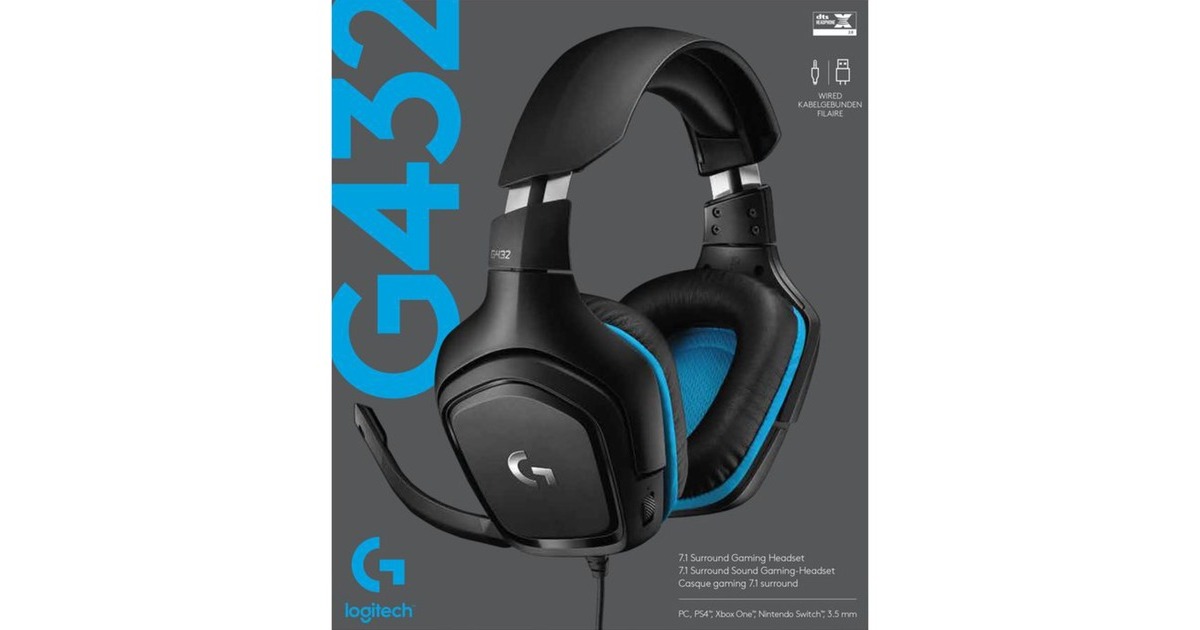Logitech G G432 7.1 Surround Sound Wired over-ear gaming headset Zwart/blauw, Pc, PlayStation 4 ...