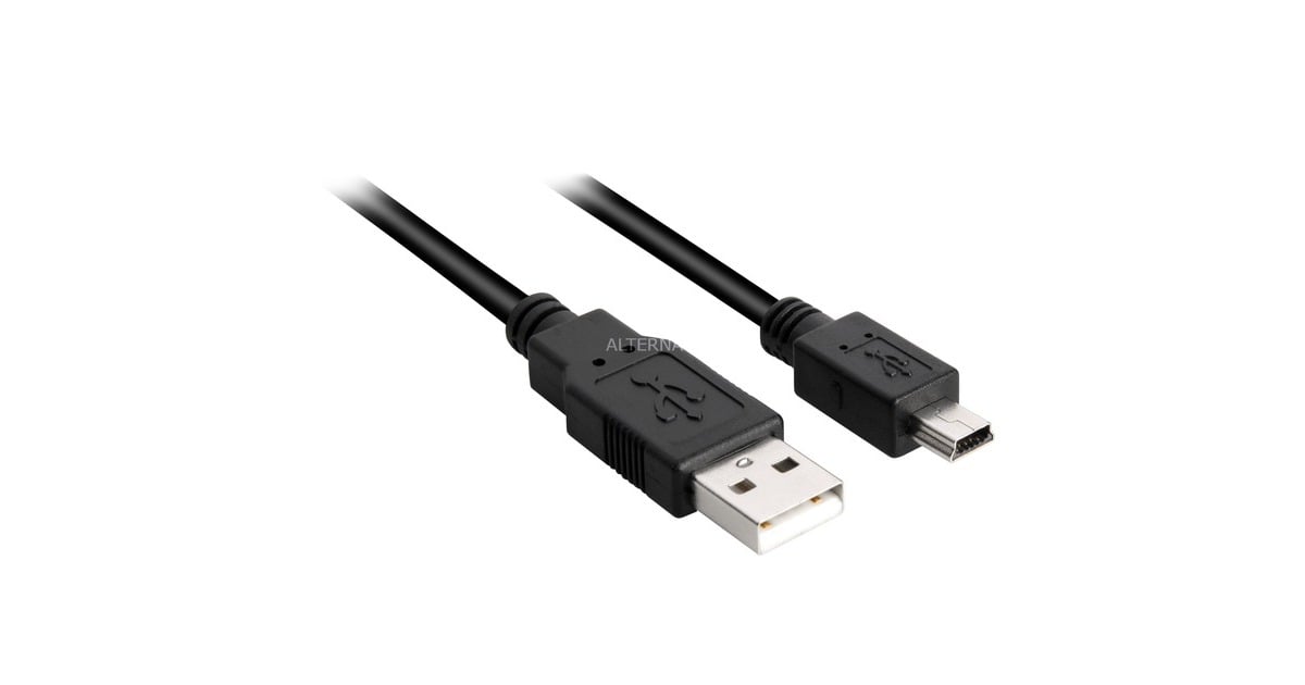 Sharkoon USB-A 2.0 > Mini USB-B kabel Zwart, 2 meter, Dubbele afscherming