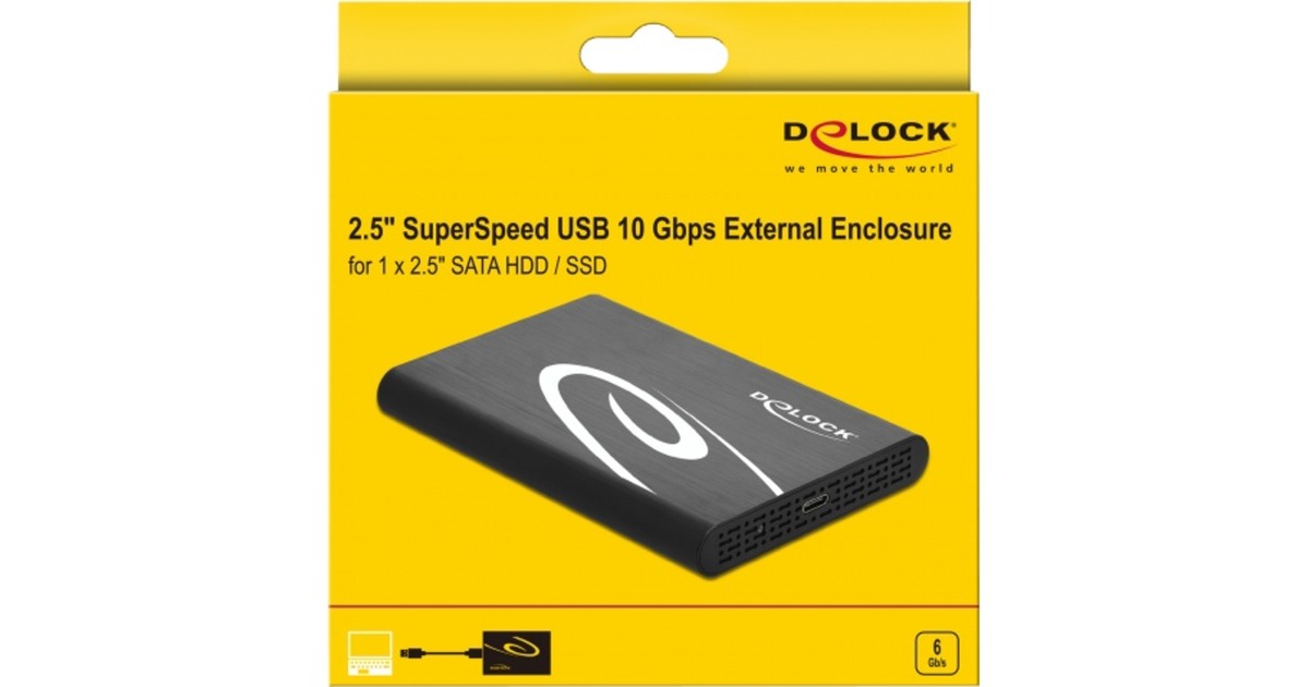 DeLOCK Externe behuizing voor 2,5" SATA HDD / SSD met SuperSpeed USB 10 ...