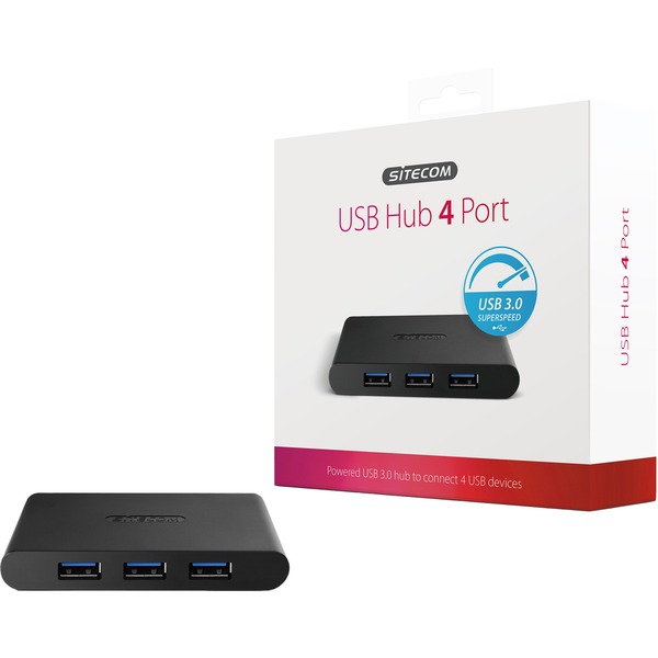 Sitecom USB 3.0 Hub 4 port usb-hub Zwart, CN-083 Sitecom USB 3.0 Hub 4 port usb-hub Zwart, CN-083